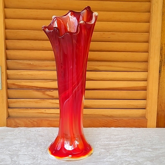 Vintage | Accents | Vintage Red Slag Glass 2 Swung Vase | Poshmark